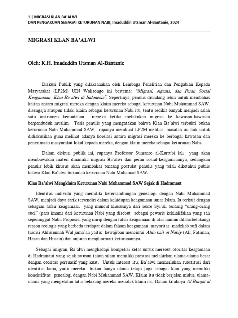 Migrasi Klan Ba'Alwi Dan Klaim Sebagai Keturunan Nabi | PDF Migrasi Klan Ba'Alwi Dan Klaim Sebagai Keturunan Nabi | PDF
