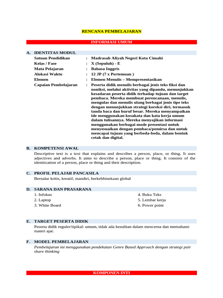 RPP Descriptive Text About Describing A Great Athlete | PDF