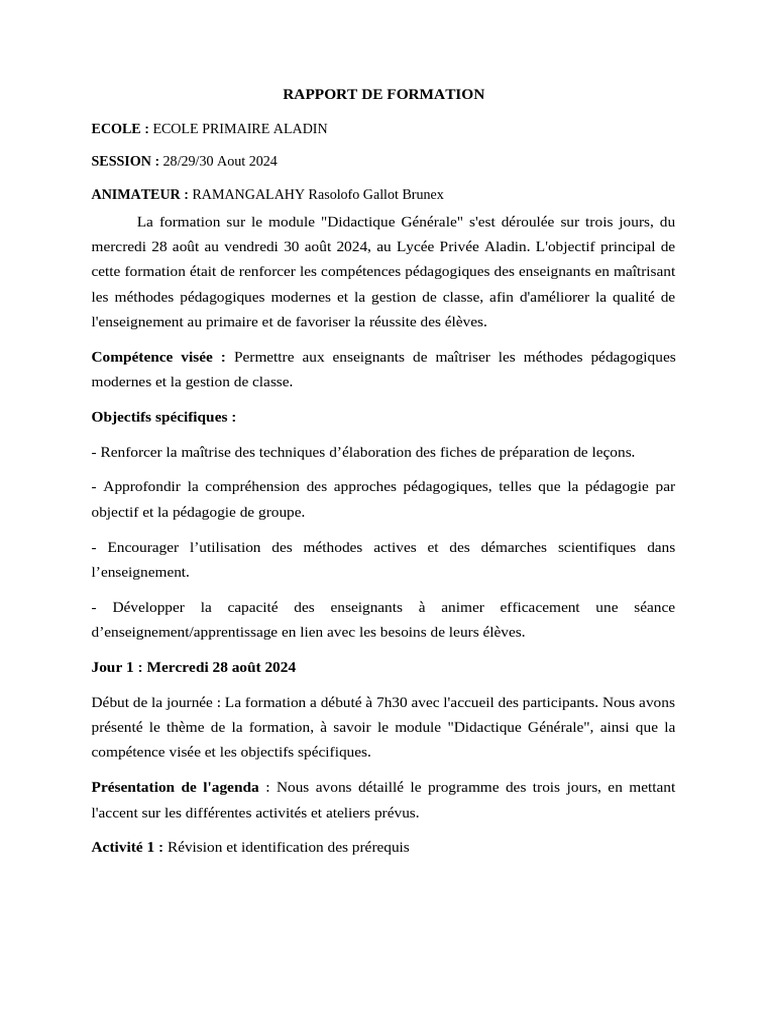 RAPPORT DE FORMATION | PDF
