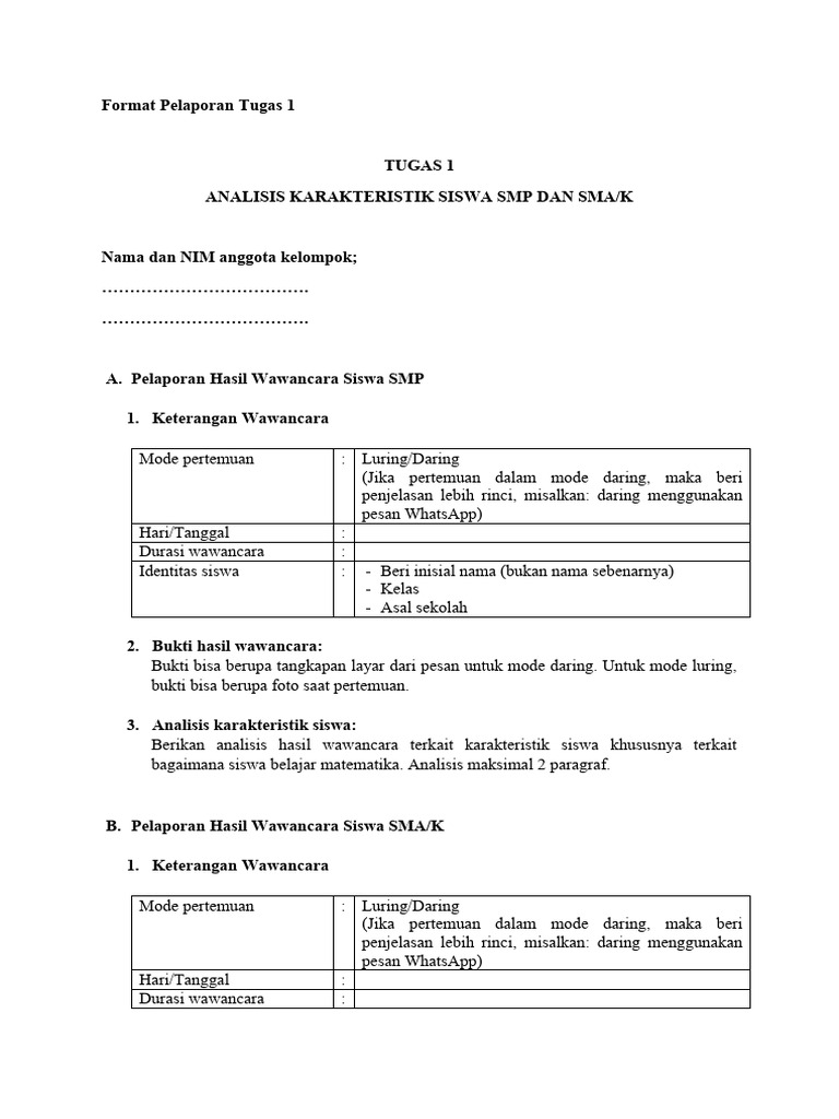 Format Pelaporan Tugas 1 Oca | PDF