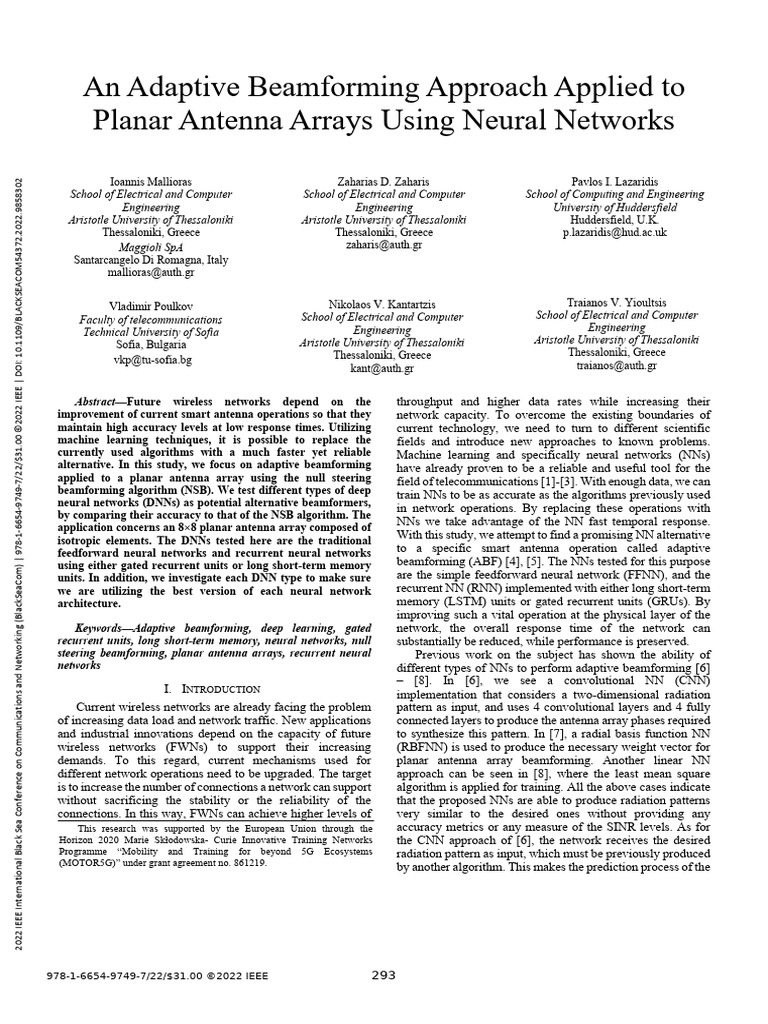 An Adaptive Beamforming Approach Applied To Planar Antenna Arrays Using Neural Networks Pdf
