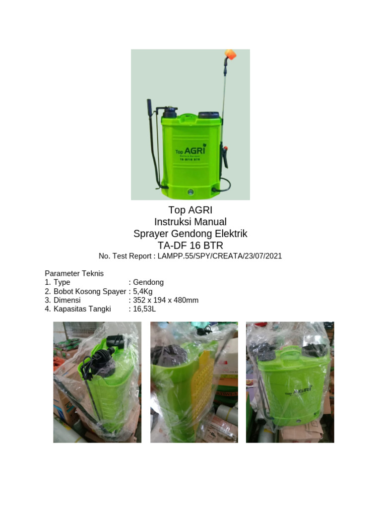 Top Agri Instruksi Manual Sprayer Gendong Elektrik Ta-Df 16 BTR | PDF