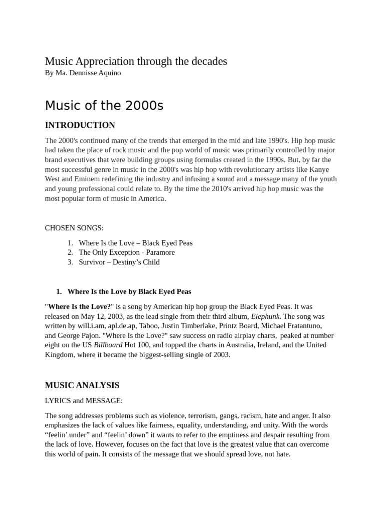 Music Appreciation Through The Decades | PDF