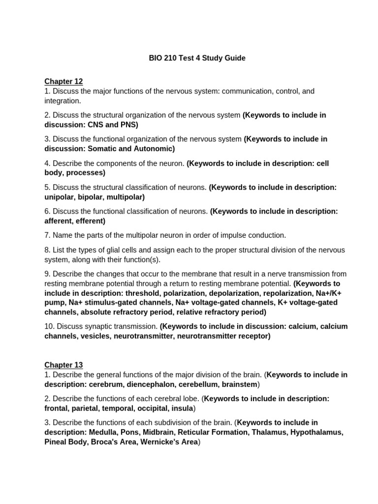 BIO 210 Test 4 Study Guide | PDF