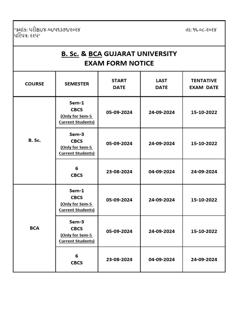 B. Sc. & Bca Atkt Exam Form Schedule | PDF