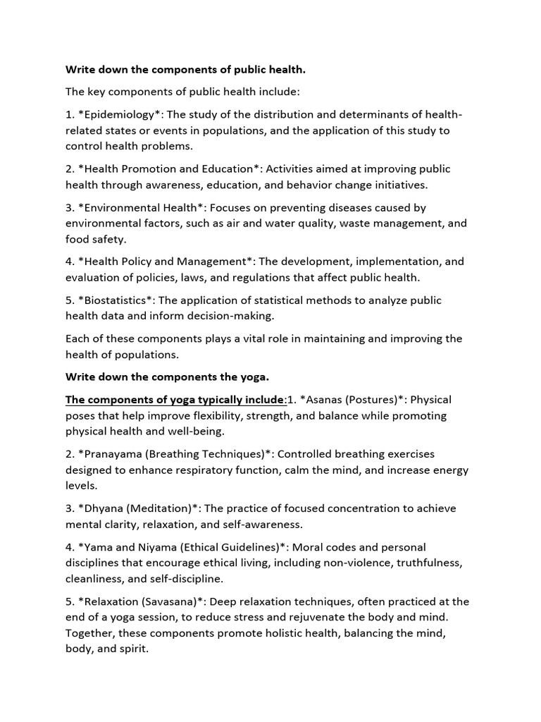 Write Down The Components of Public Health | PDF