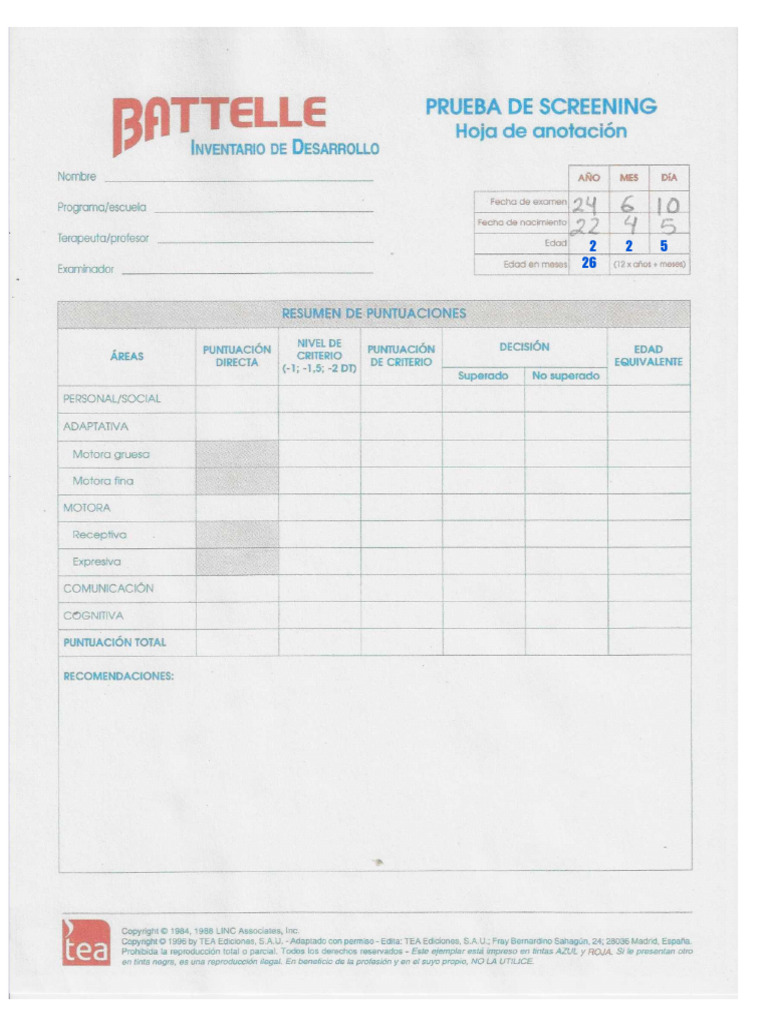 Ejemplo de Calificacion Battelle 3 | PDF