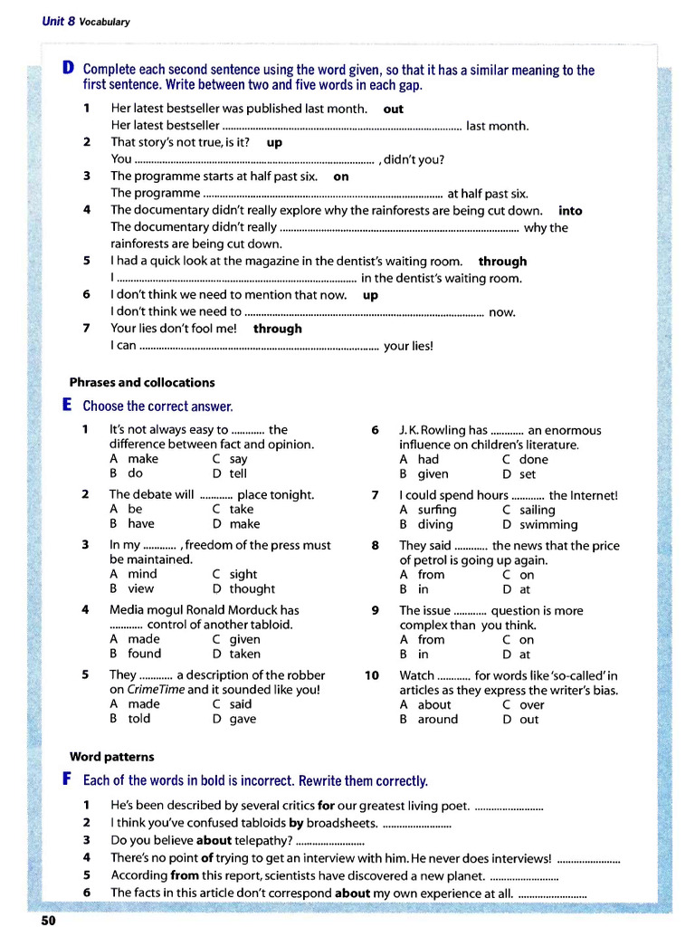 Destination B2. Grammar Vocabulary With Answer Key-Pages-52 | PDF