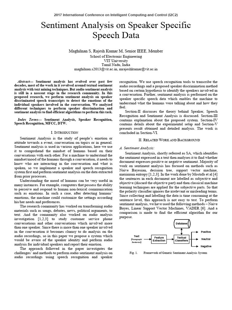 Sentiment Analysis On Speaker Specific Speech Data | PDF
