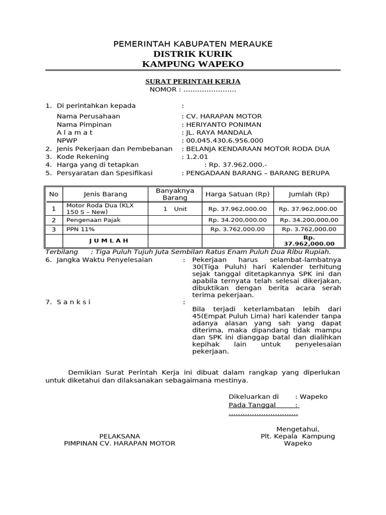 SPK Motor Wapeko | PDF