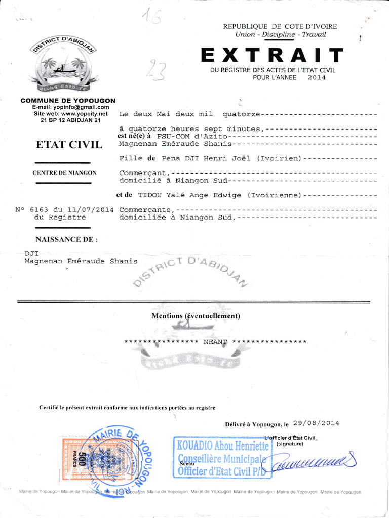 Extrait de Naissance | PDF