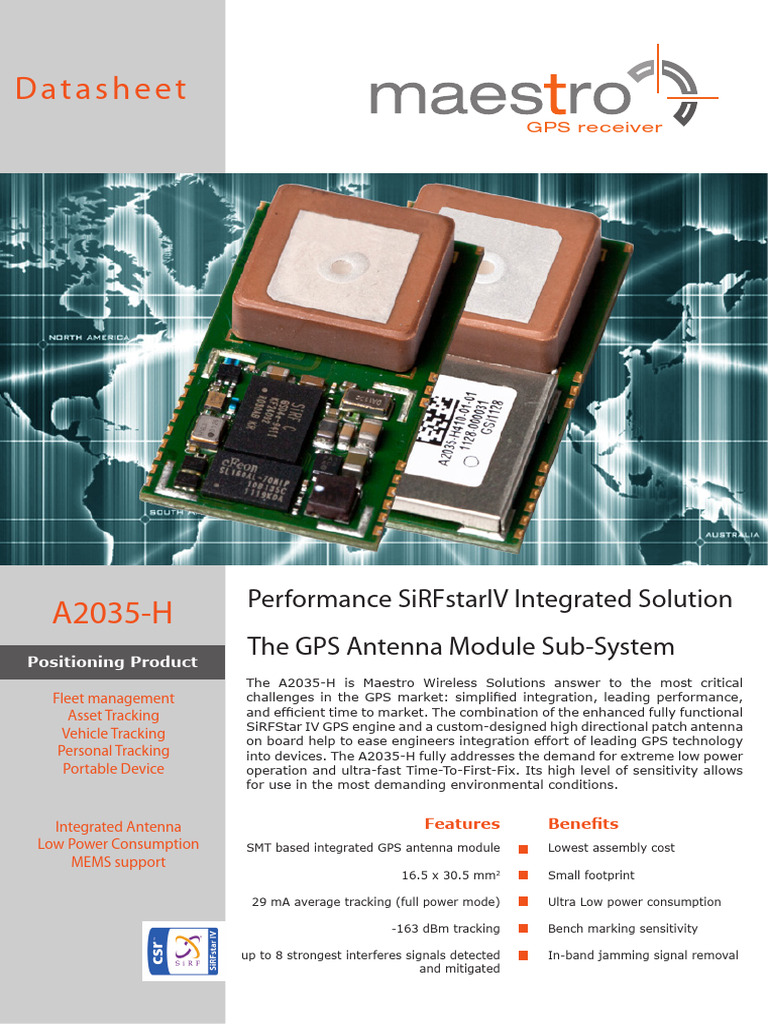 Maestro GPS Receiver A2035 H Product Brief v13 | PDF | Global Positioning System | Antenna (Radio)
