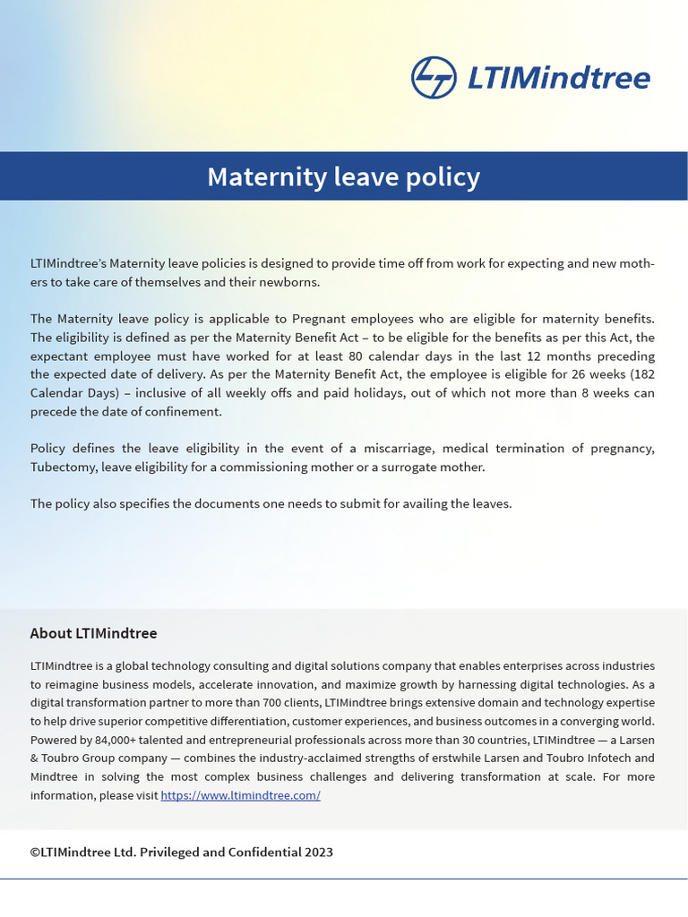 LTIMindtree Maternity Leave Policy | PDF