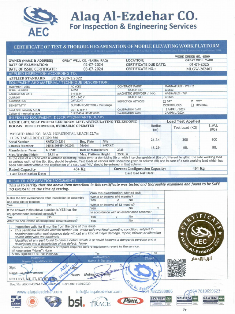 Cherry Picker Inspection | PDF