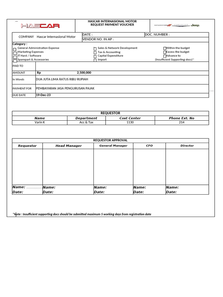 Form Permintaan Pembayaran | PDF
