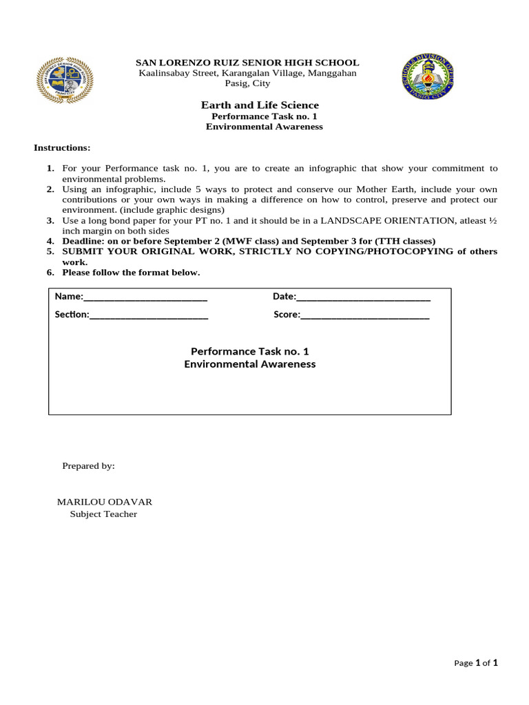 Performance Task 1 ELS | PDF