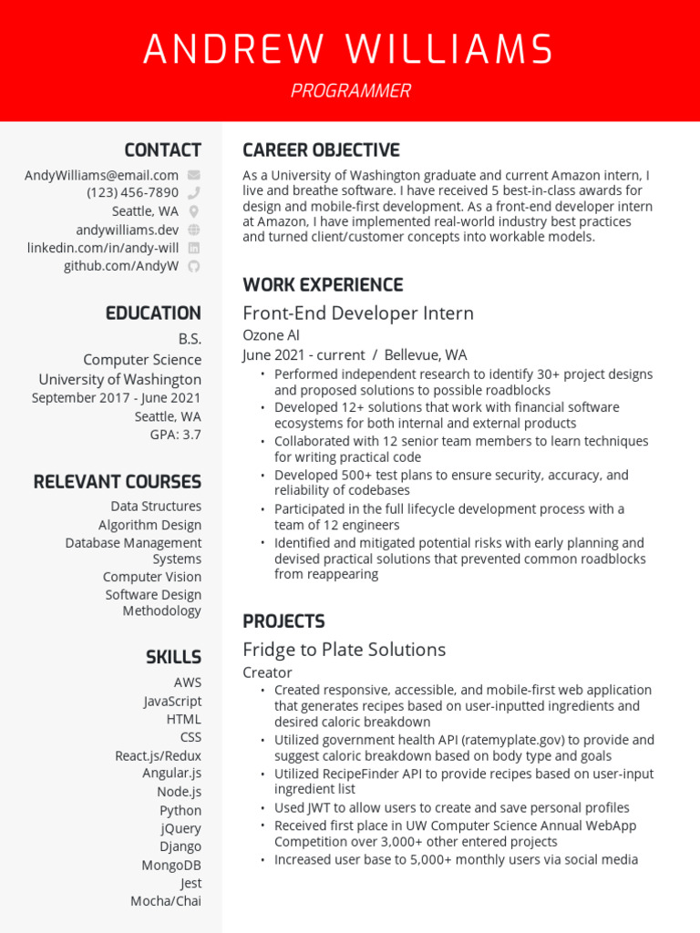 Entry Level Programmer Resume Example | PDF