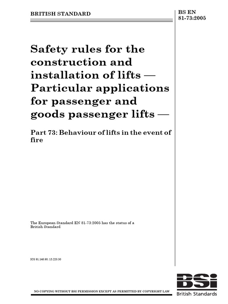 BS EN 81-73 Lifts 2005 | PDF