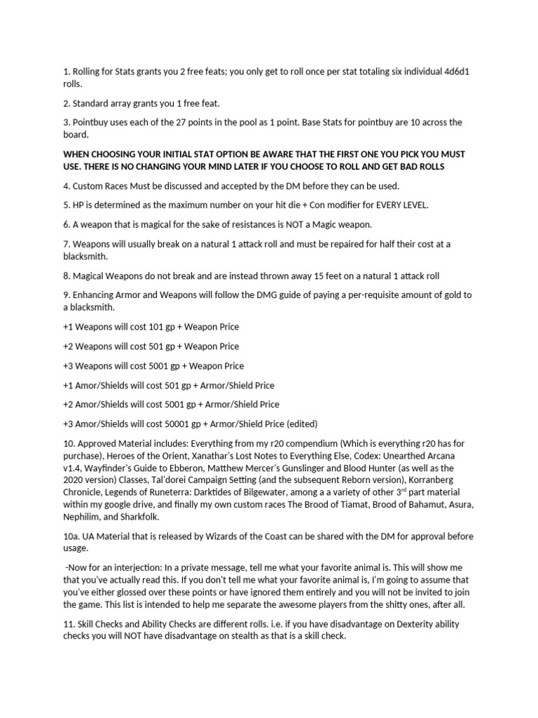 Standardized Homebrew Rules For DND | PDF