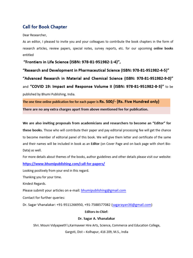 Call For Book Chapter May 2021 | PDF