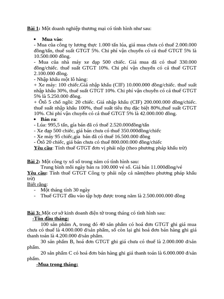 Bai Tap Thue GTGT | PDF