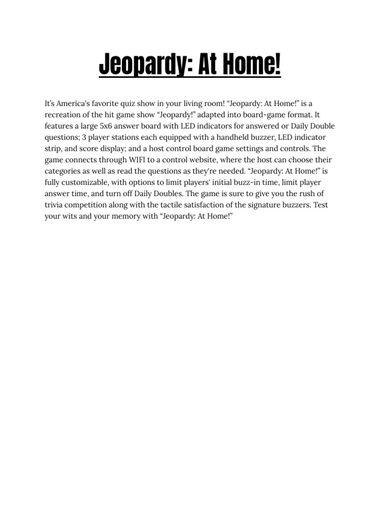 Jeopardy - at Home! Project Description | PDF