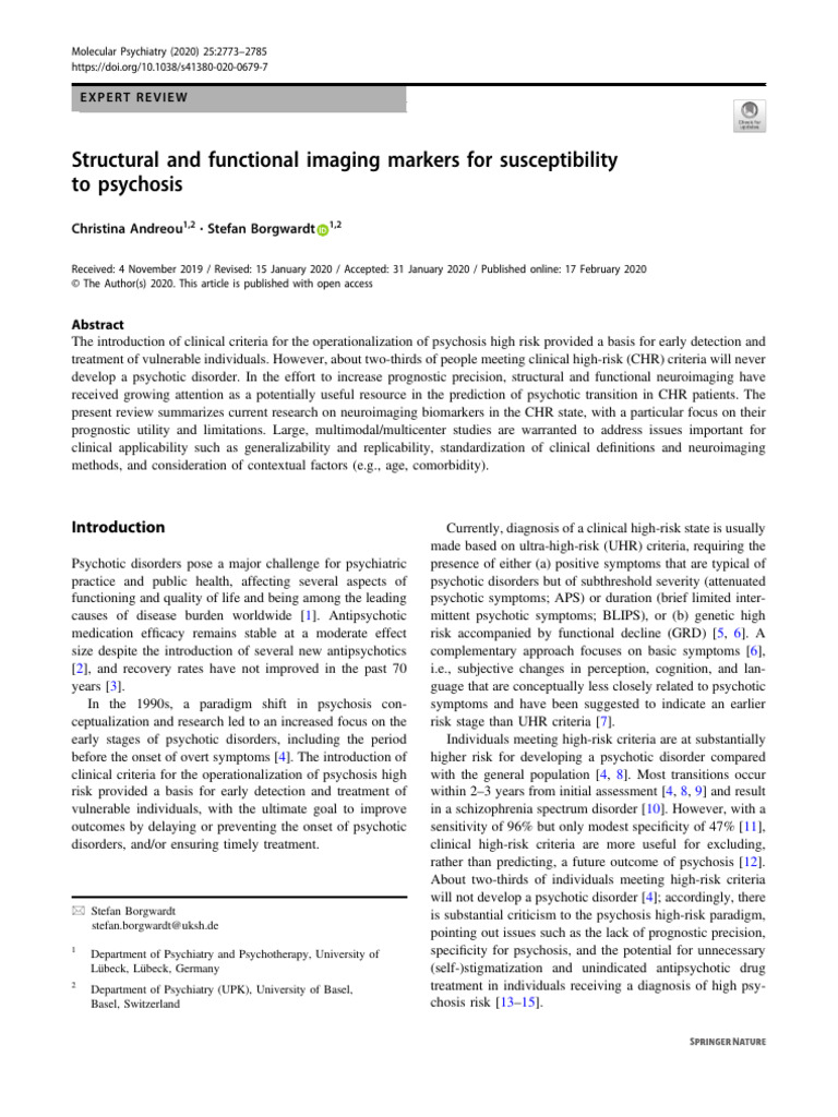 Structural and Functional Imaging Markers For Susceptibility To Psychosis | PDF