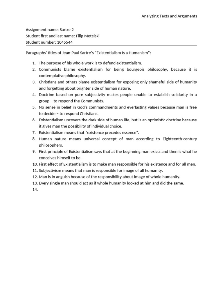 3 Assignment Sartre 2 | PDF