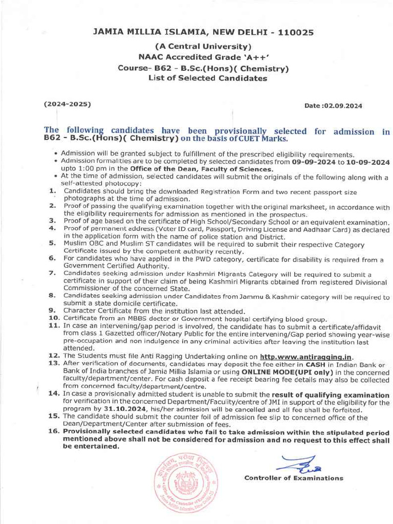 B62 List of Selected Candidates | PDF
