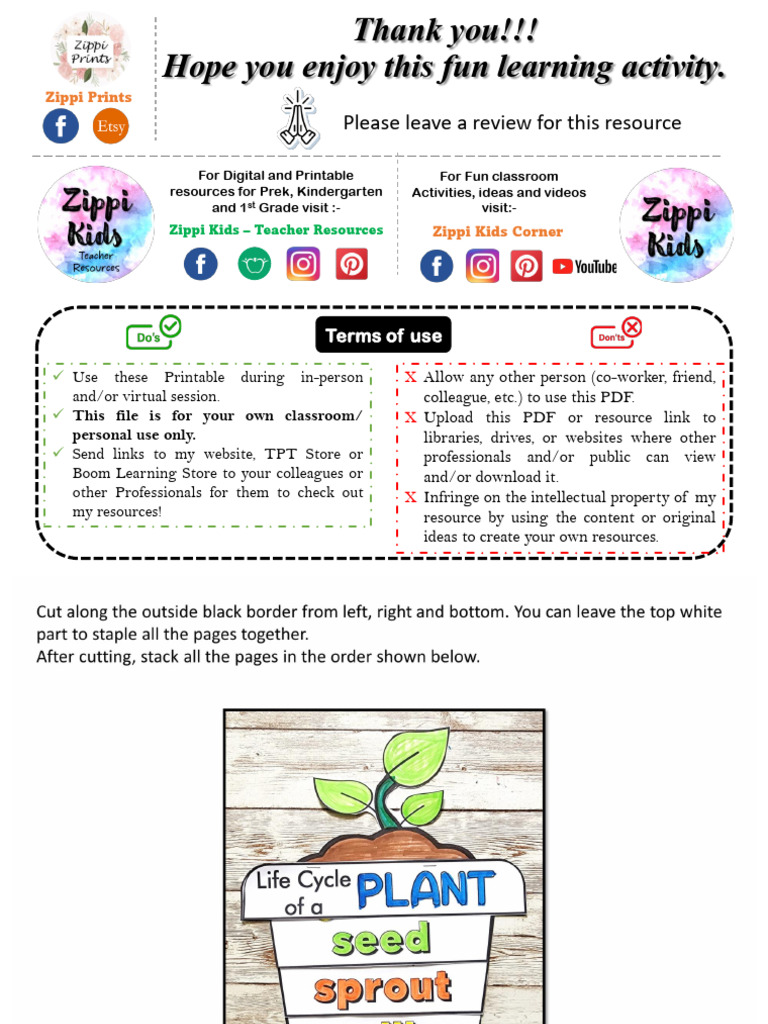 7 - Life Cycle of A Plant Flip Book Craft, Lifecycle Sequencing & Color ...