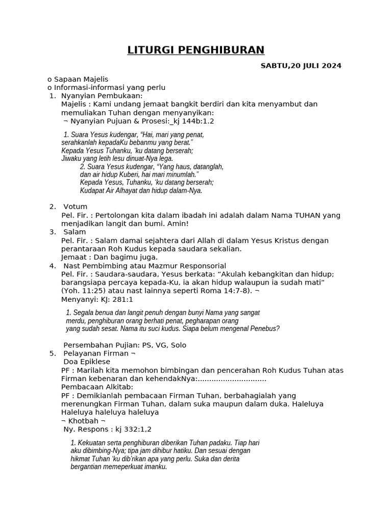 Liturgi Penghiburan KJ 281 | PDF | Language Arts & Discipline | Foreign ...