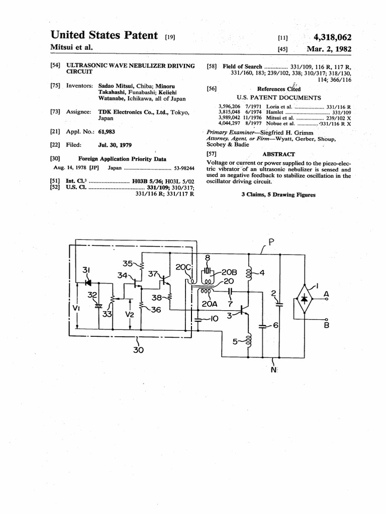 US4318062 Ultrasonic Wave Nebulizer Driving Circuit | PDF
