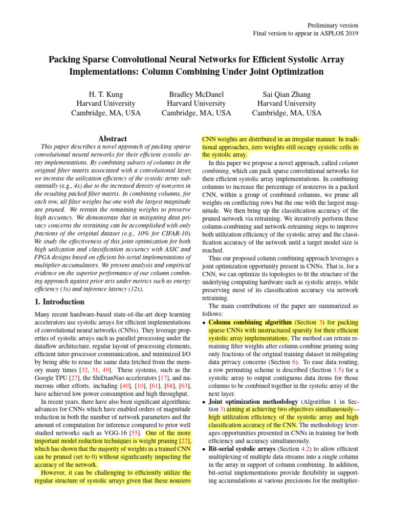 Packing Sparse Convolutional Neural Networks For Efficient Systolic Array Implementations ...