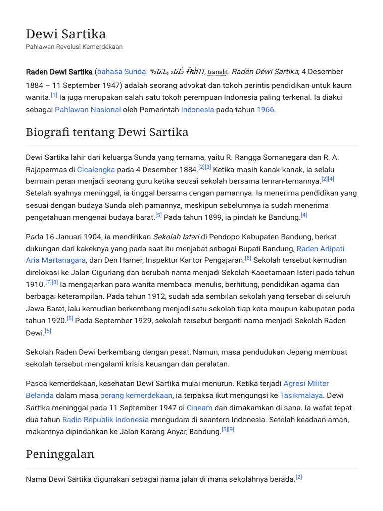 Dewi Sartika - Wikipedia Bahasa Indonesia, Ensiklopedia Bebas | PDF