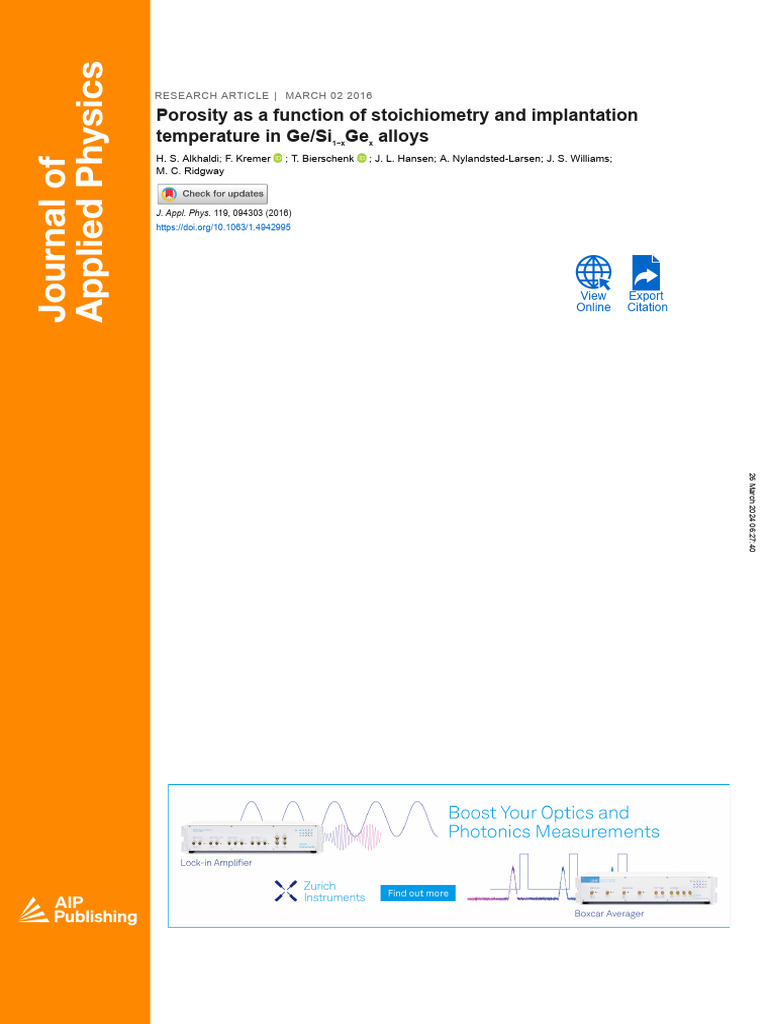 Porosity As A Function of Stoichiometry and Implantation Temperature in Ge - Si1 Xgex Alloys ...