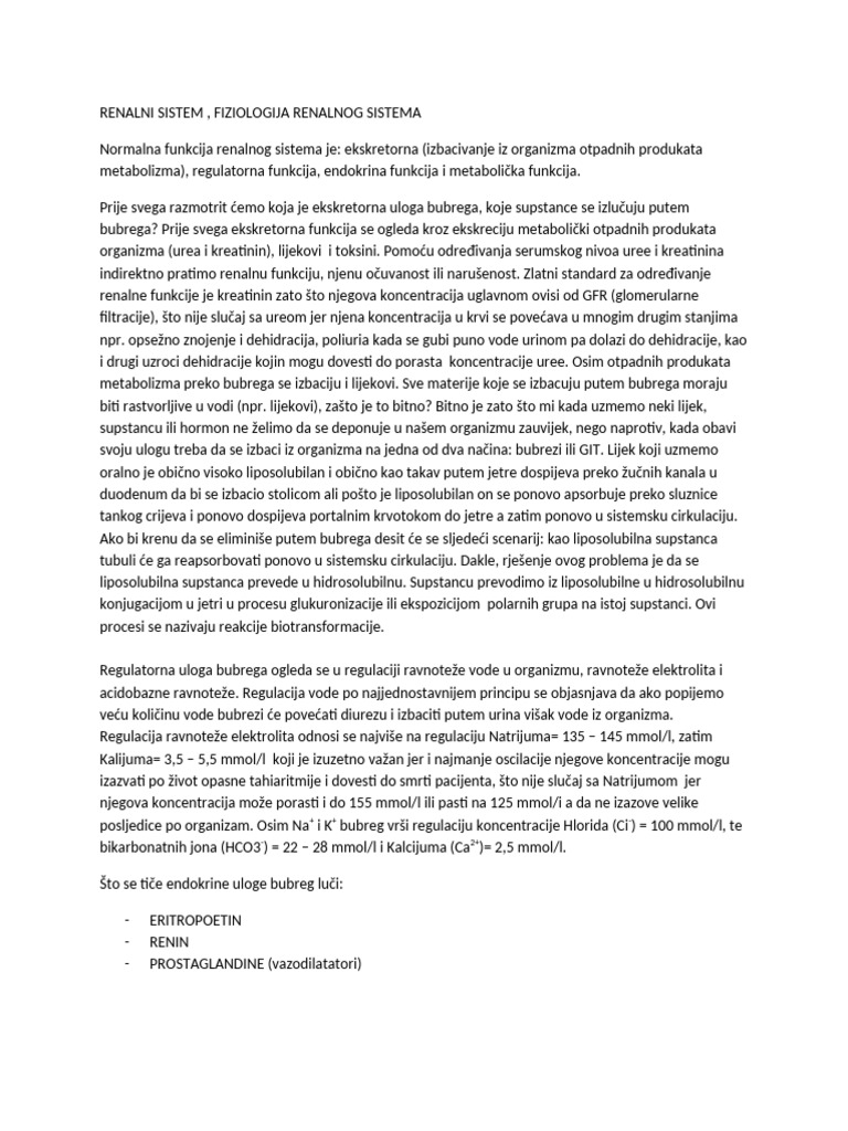 RENALNI SISTEM | PDF