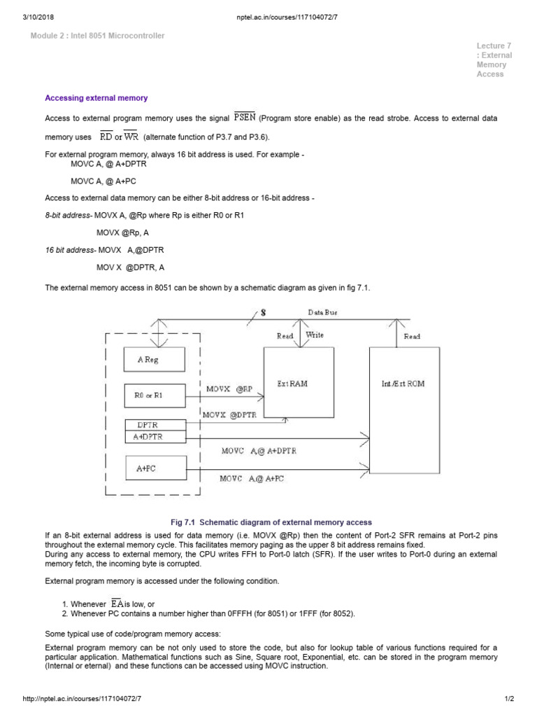 Accessing External Memory: 8-Bit address-MOVX A, @RP Where RP Is Either R0 or R1 | PDF