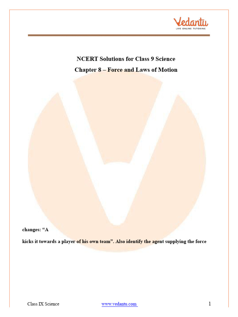 NCERT Solutions For Science Chapter 8 Force and Laws of Motion Class 9 ...