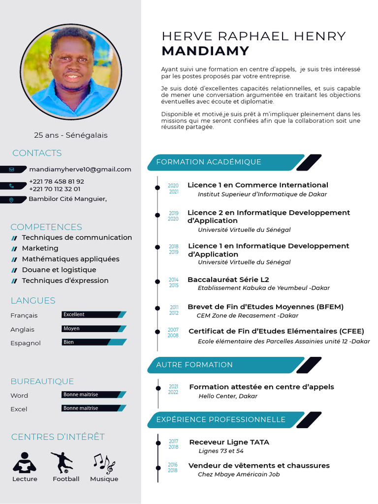 CV Hervé Mandiamy - Informatique et Commerce | PDF