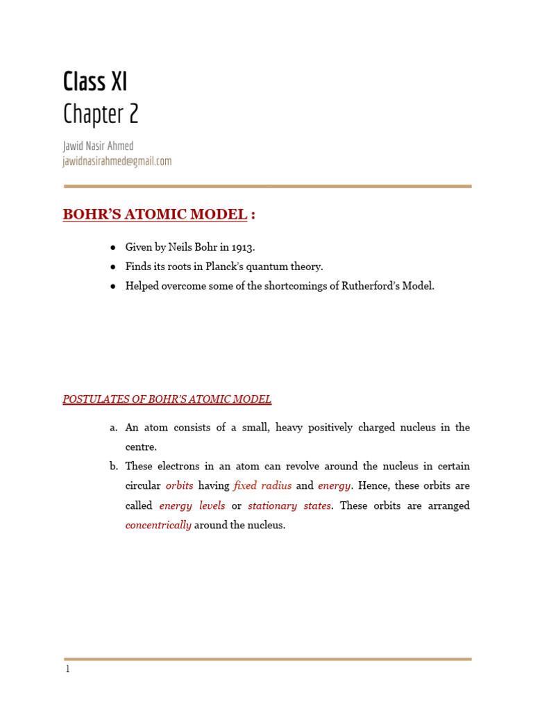 Bohr's Model | PDF