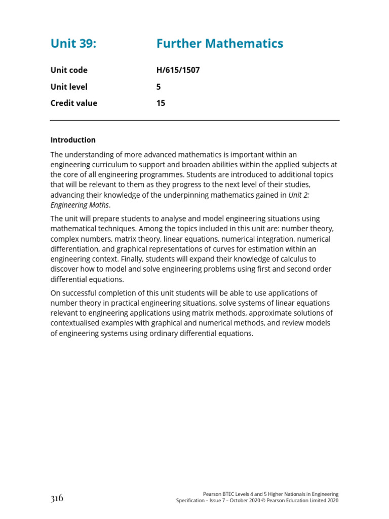 Unit 39 - Further Mathematics | PDF