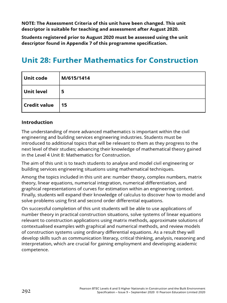 Unit 28 - Further Mathematics For Construction | PDF