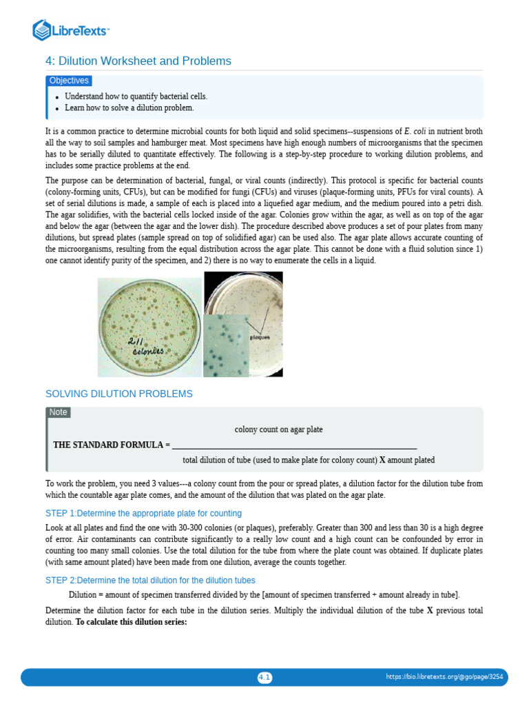 04 Dilution Worksheet and Problem | PDF