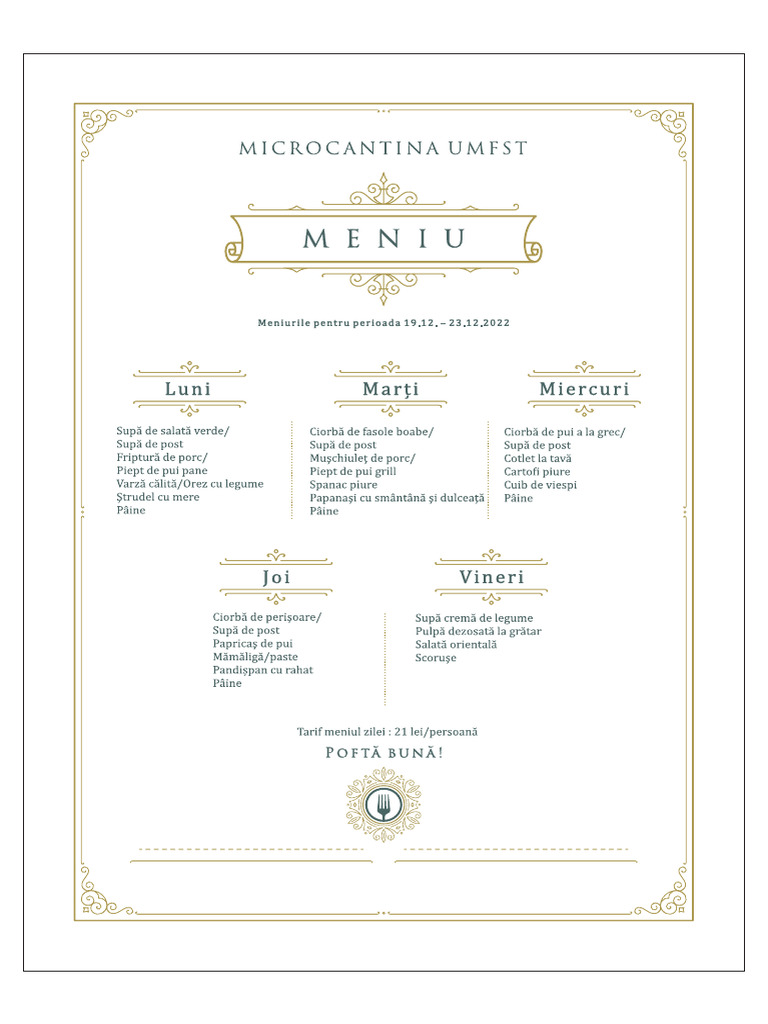 Meniu Cantina 19.12. - 23.12.2022 | PDF