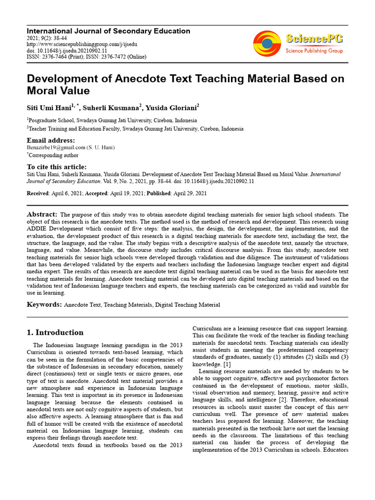 Development of Anecdote Text Teaching Ma | PDF