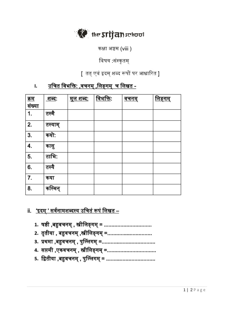 Class 8 Idam Shabda Roop | PDF