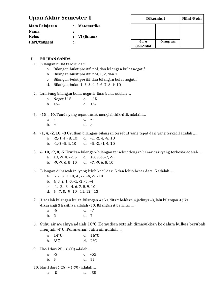 UAS Math KELAS 6 Tab. Dahana | PDF