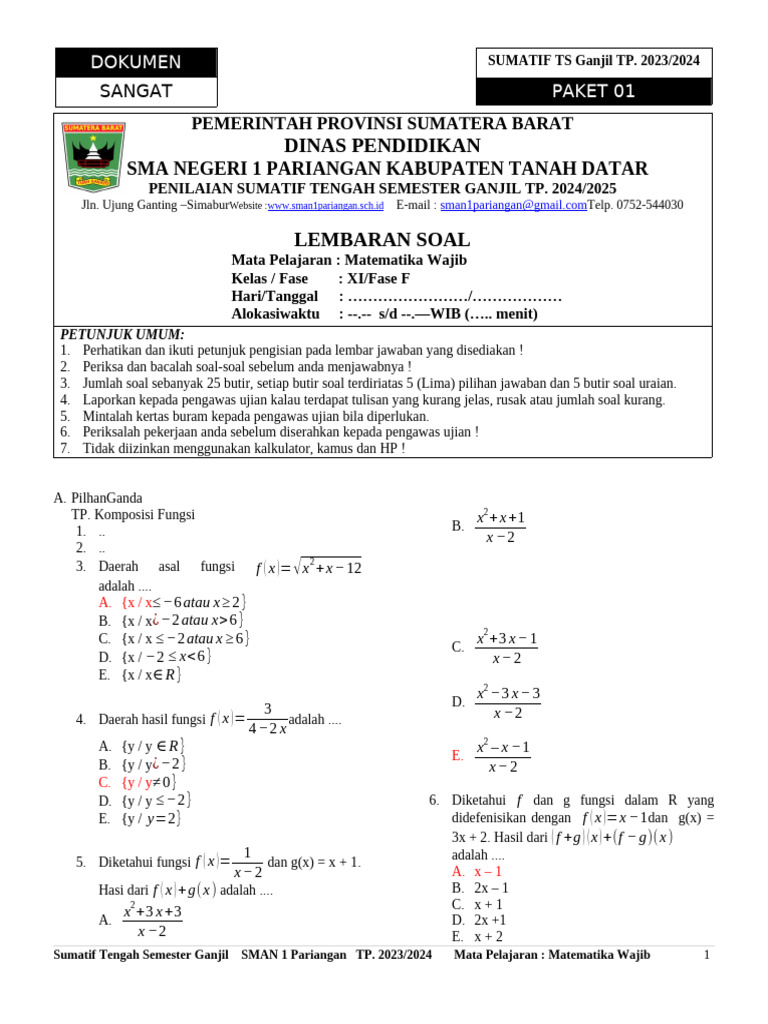 Sol Kls XI F Mat W TP23-24 GJL 01 | PDF