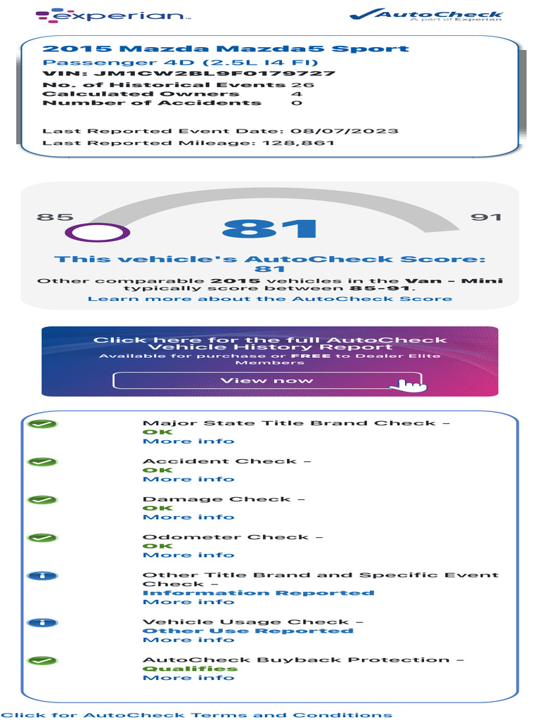 Welcome To AutoCheck - Snapshot Report | PDF