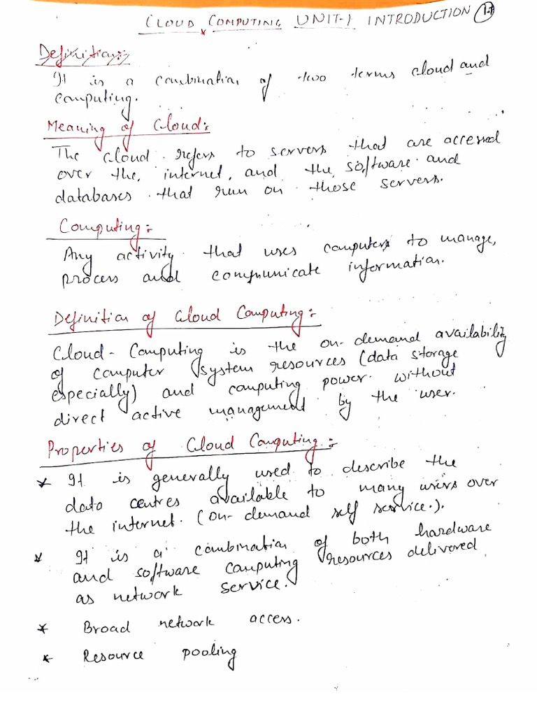 Unit 1st Cloud Computing Notes | PDF